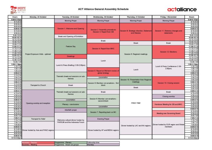 General Assembly Schedule overview - ACT Alliance